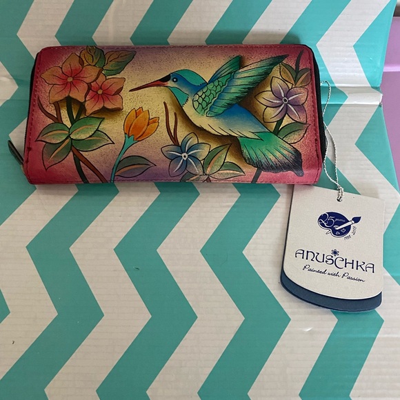 Anuschka | Bags | Nwt Anuschka Hand Painted Leather Wallet Bifold ...